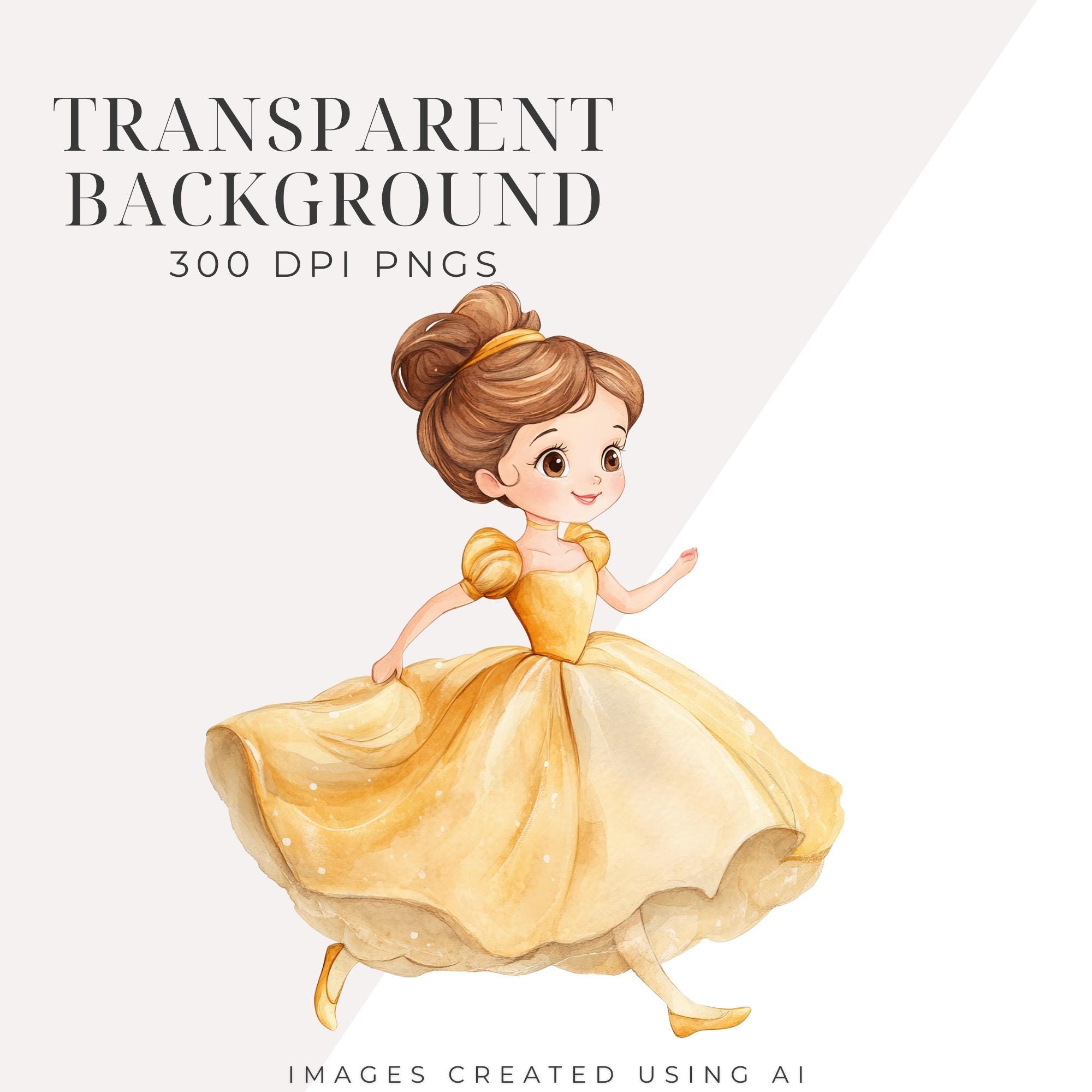 Watercolor Cinderella Clipart, Instant Download, Fairy Tale Princess ...