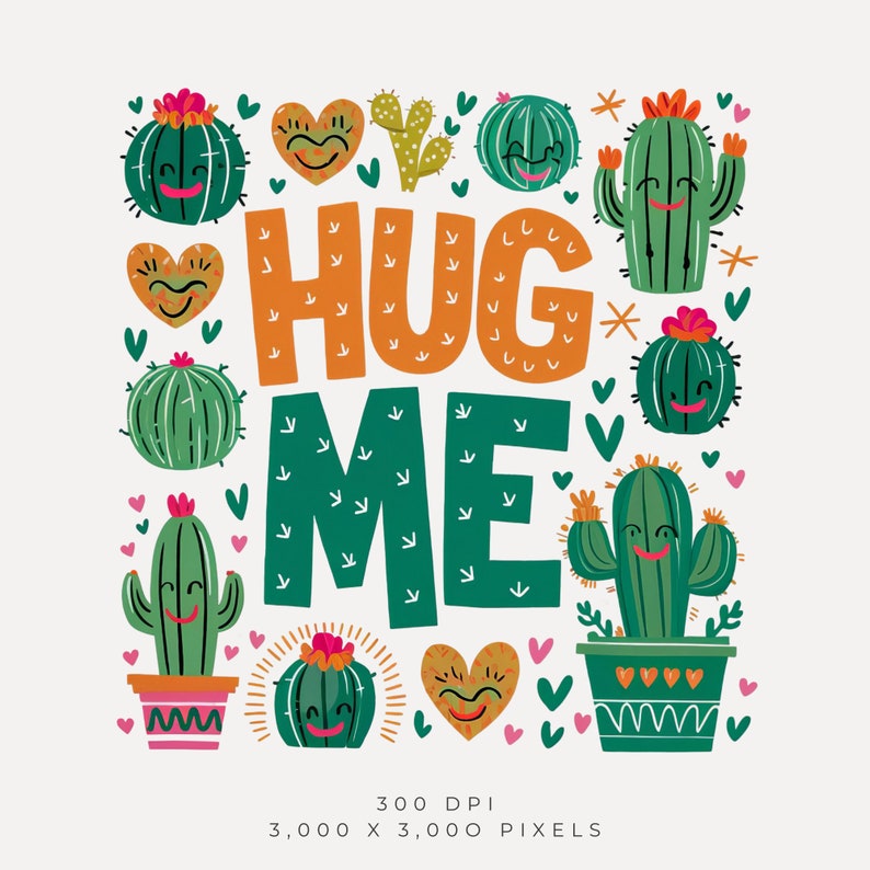 Funny Hug Me Cactus Sign Clipart INSTANT DOWNLOAD Ironic Home & Office ...