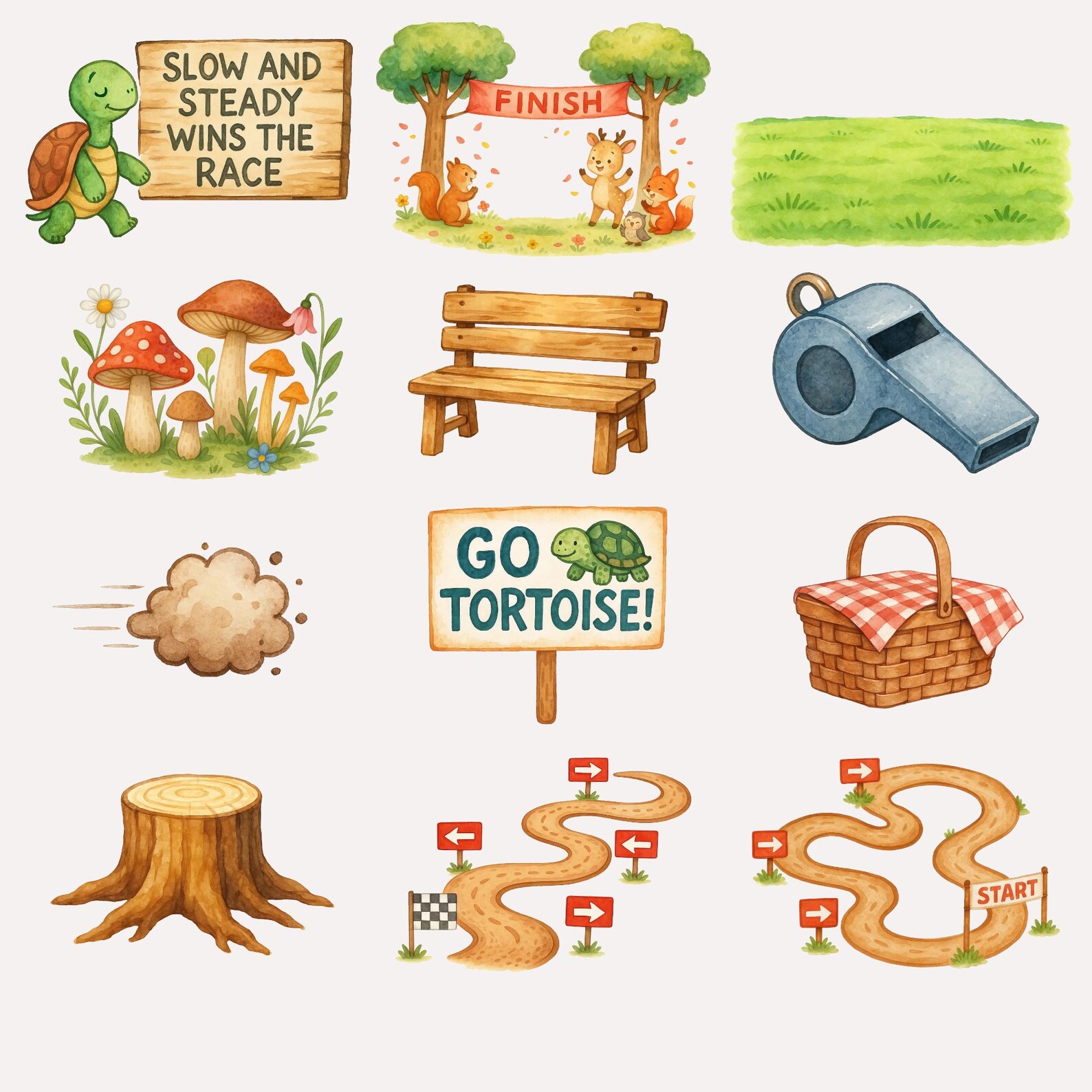 Tortoise and the Hare Clipart, Instant Download, Race Woodland Animals ...