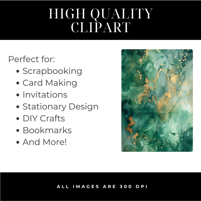 Emerald Green & Gold Abstract Watercolor Textures, INSTANT DOWNLOAD ...