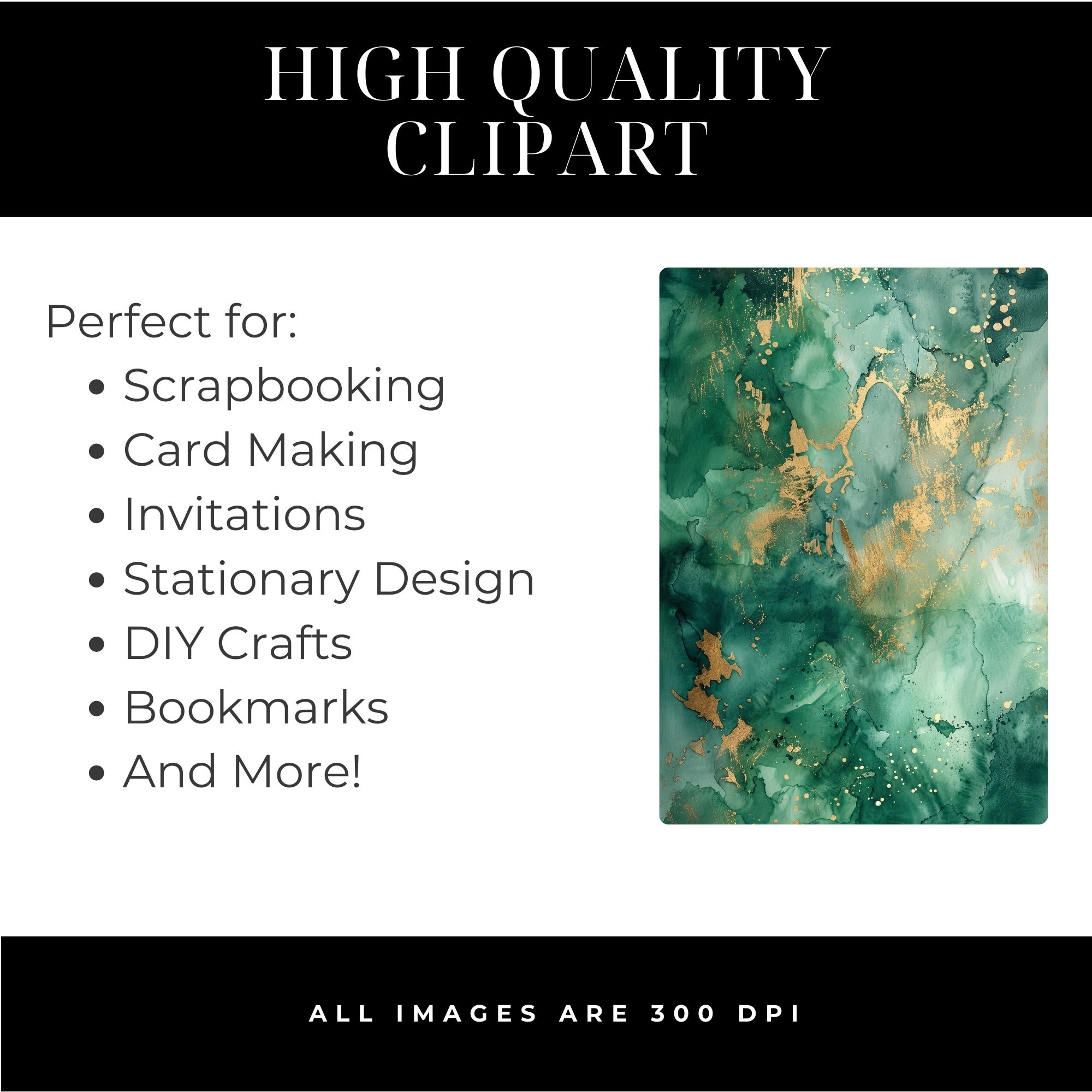 Emerald Green & Gold Abstract Watercolor Textures, INSTANT DOWNLOAD ...