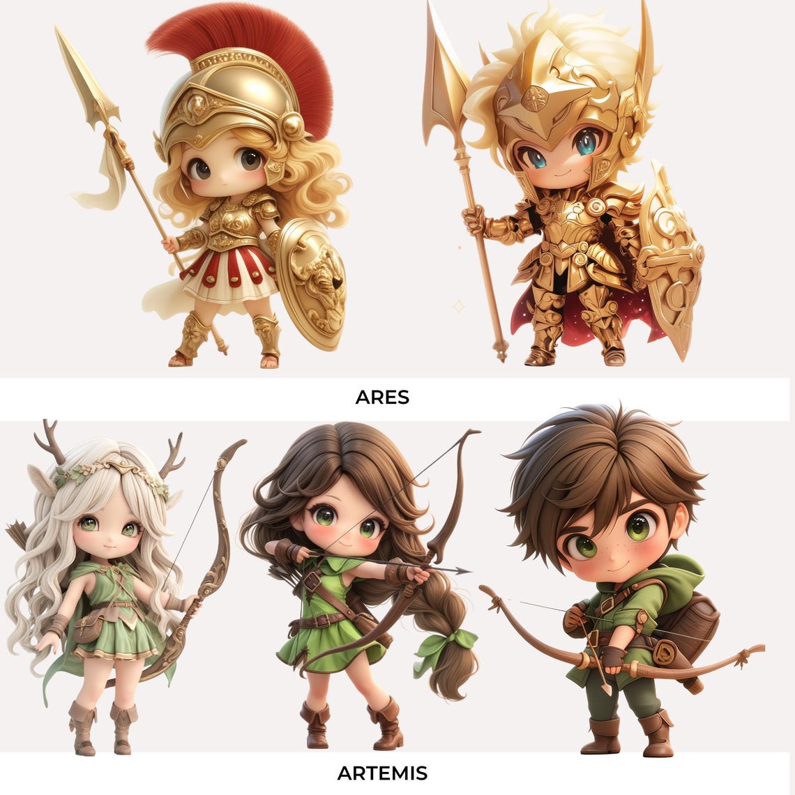 Greek Gods and Goddesses Clipart INSTANT DOWNLOAD Adorable Chibi Kawaii ...