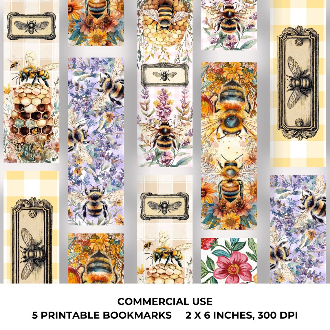Vintage Bee Bookmarks, Printable Honeybee Placeholders, Cottagecore ...