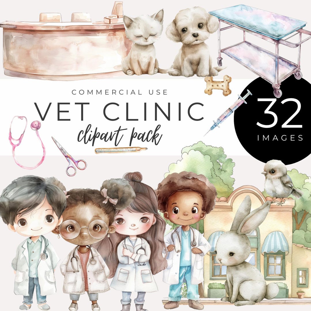 Vet Clinic Clipart INSTANT DOWNLOAD Watercolor Animal Doctor Graphics ...