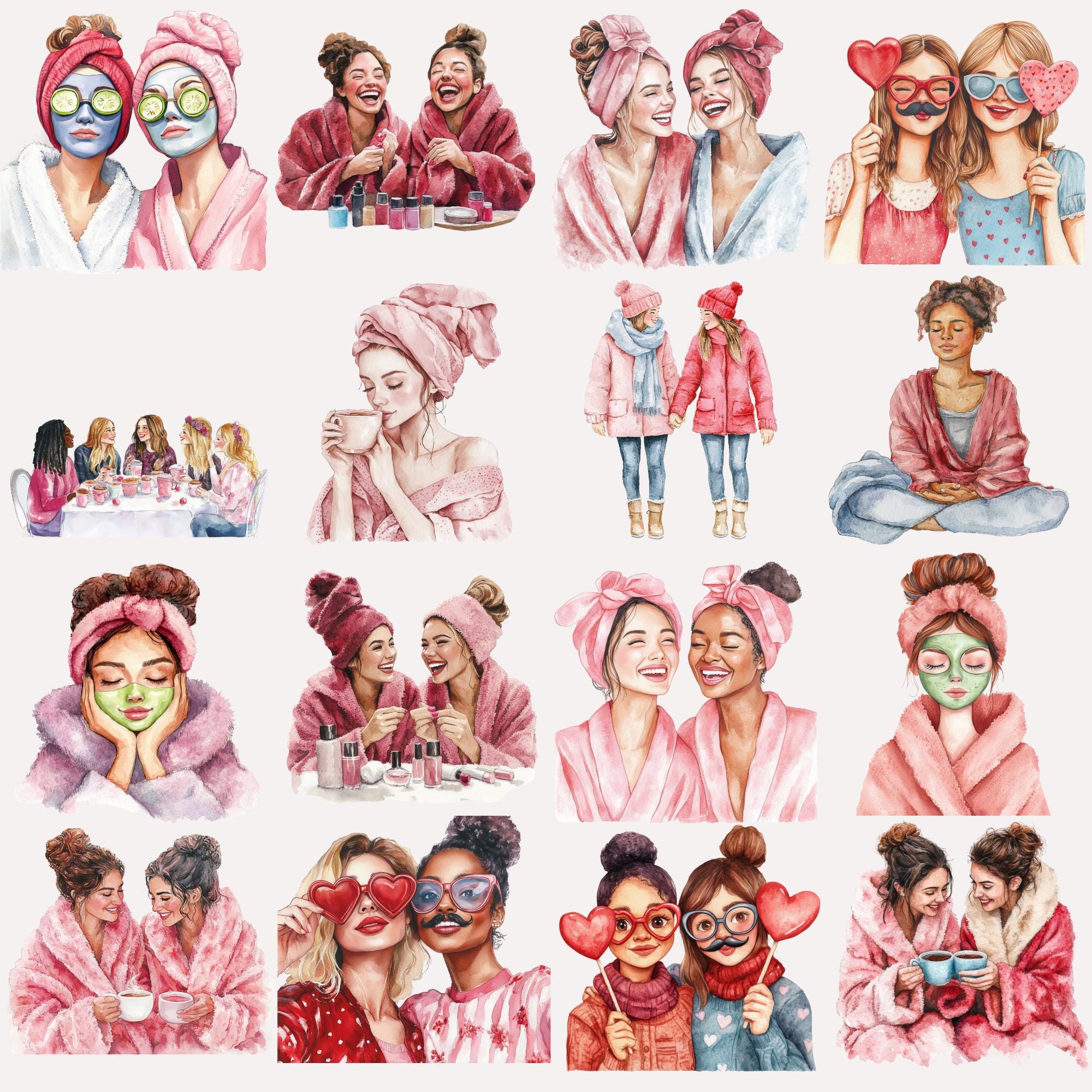 Galentine's Day Clipart INSTANT DOWNLOAD Cute Watercolor Friendship ...