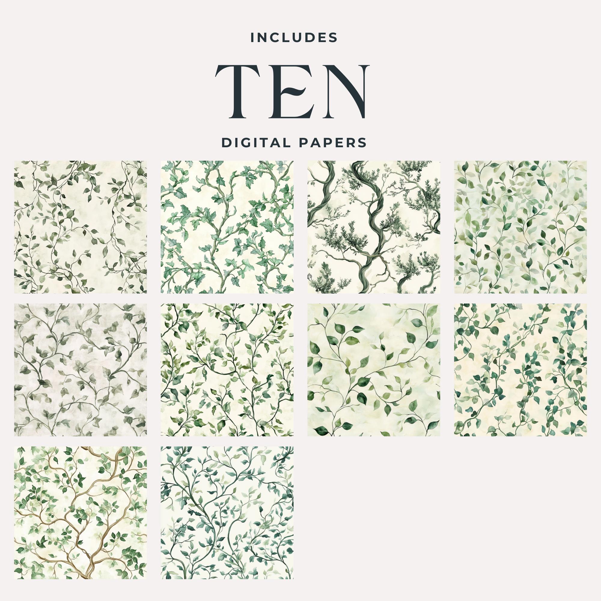 Ivy & Cypress Vines Digital Paper INSTANT DOWNLOAD Rustic Watercolor ...