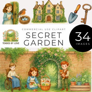 The Secret Garden Clipart, Instant Download, Watercolor Storybook ...