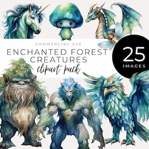 Enchanted Forest Creatures Watercolor Clipart INSTANT DOWNLOAD Ethereal Woodland Forest Beings ...