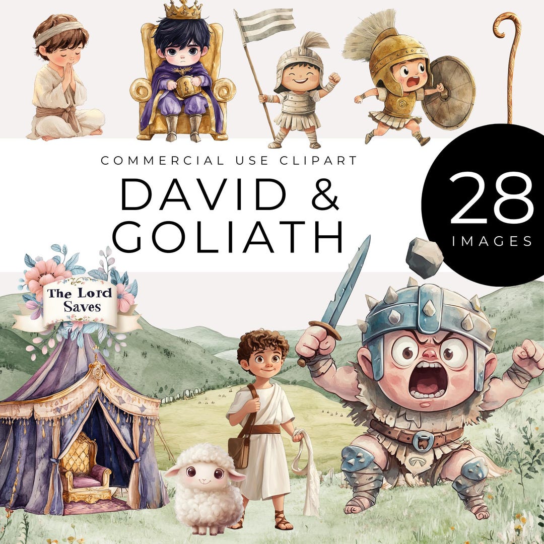 David and Goliath Clipart, Instant Download, Bible Story Pngs ...