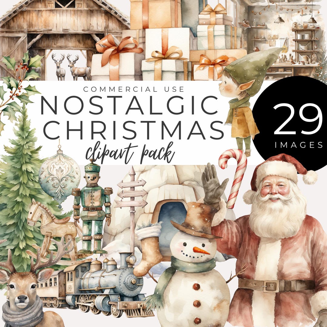 Nostalgic Christmas Clipart Instant Download Vintage Watercolor ...