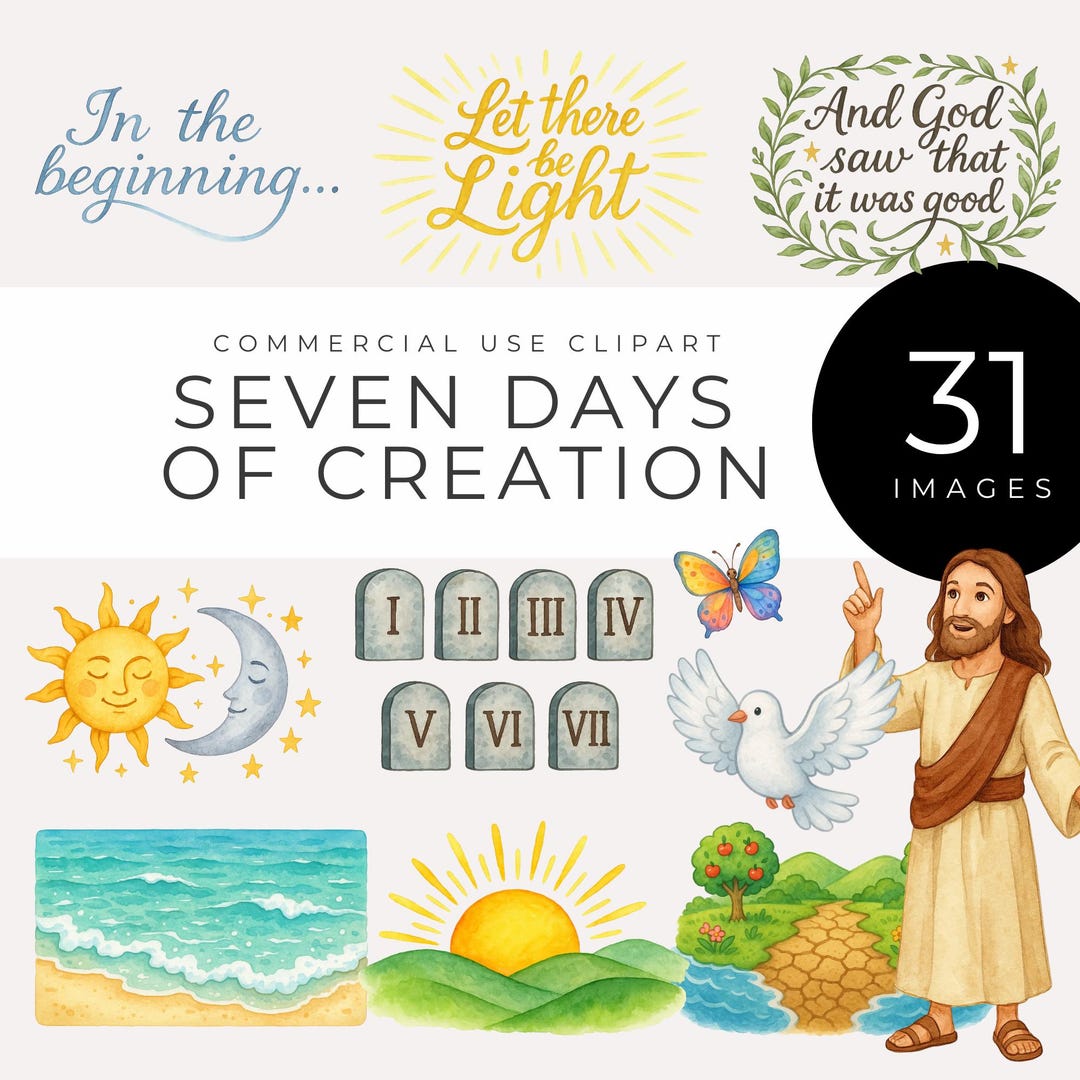 7 Days of Creation Clipart, Instant Download, Christian Bible Story PNG ...