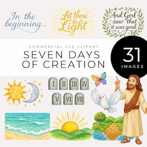 7 Days of Creation Clipart, Instant Download, Christian Bible Story PNG ...