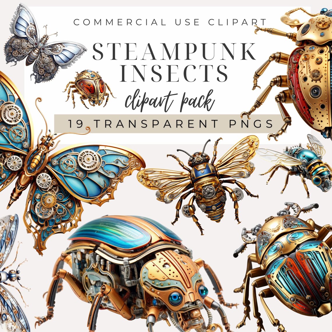 Steampunk Mechanical Insects Clipart INSTANT DOWNLOAD Metal Ladybugs ...