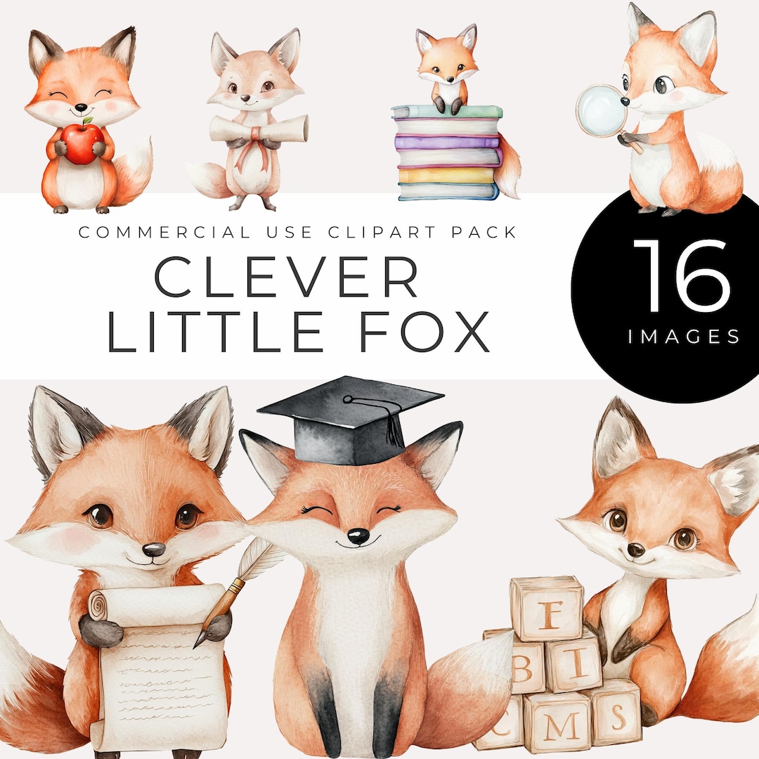 Clever Fox Clipart, Instant Download, Watercolor Woodland Animals ...