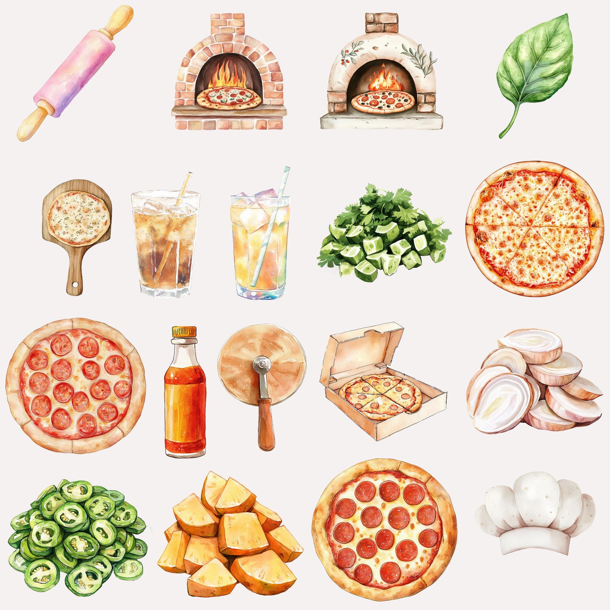Pizza Toppings Clipart INSTANT DOWNLOAD Cute Food Illustrations ...