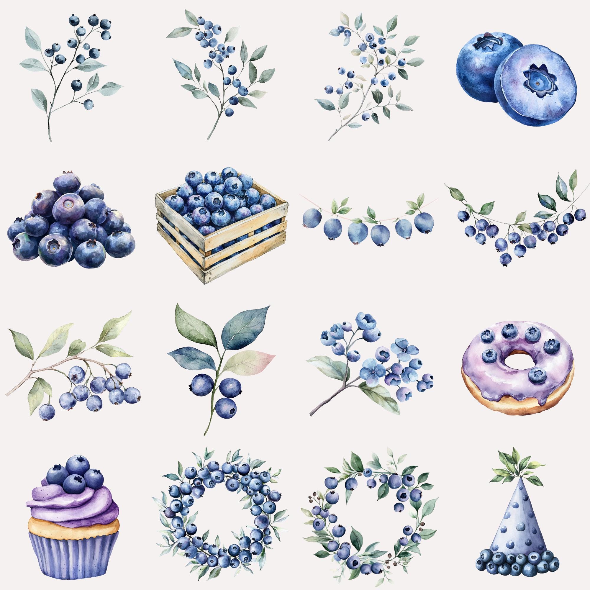 Blueberry Baby Shower Clipart, Instant Download, Watercolor Fruit ...