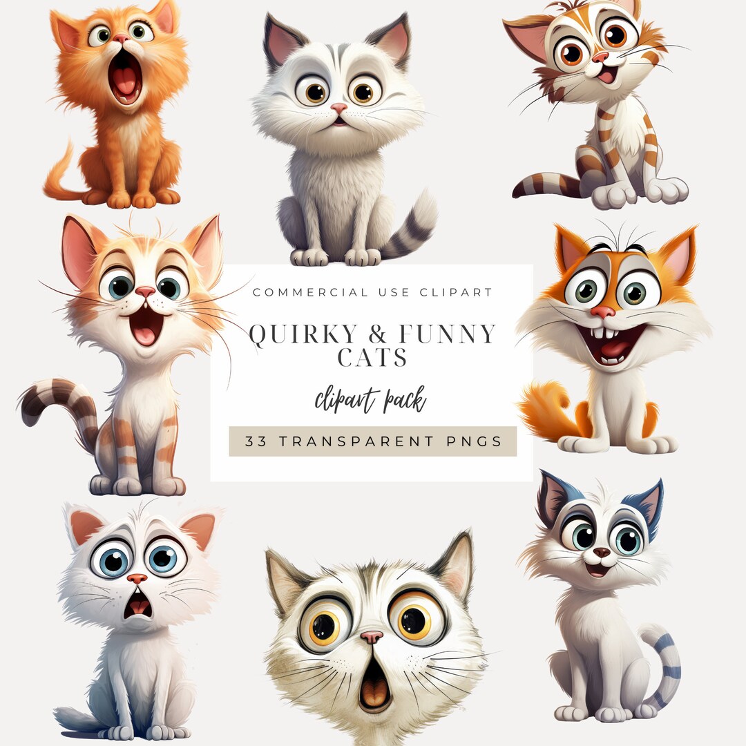 Quirky Cats Clipart INSTANT DOWNLOAD Cute Cat Portraits, Whimsical ...