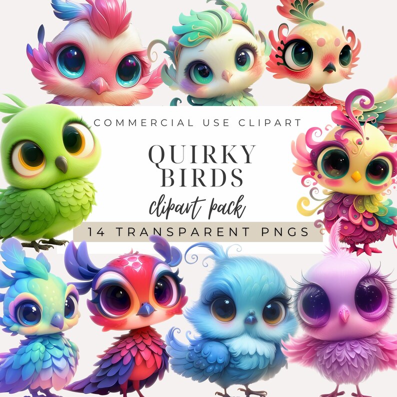 Quirky Bird Clipart INSTANT DOWNLOAD Goofy, Funny & Weird Bird Graphics ...