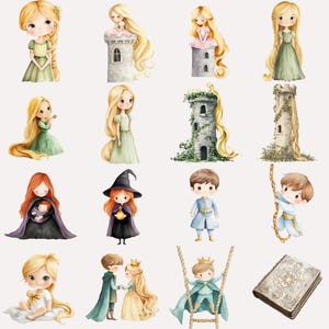 Watercolor Rapunzel Clipart INSTANT DOWNLOAD Fairy Tale Prince, Tower ...