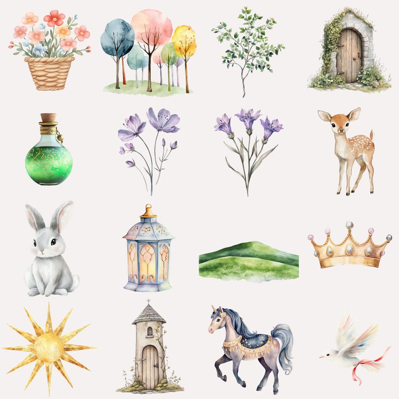Watercolor Rapunzel Clipart INSTANT DOWNLOAD Fairy Tale Prince, Tower ...