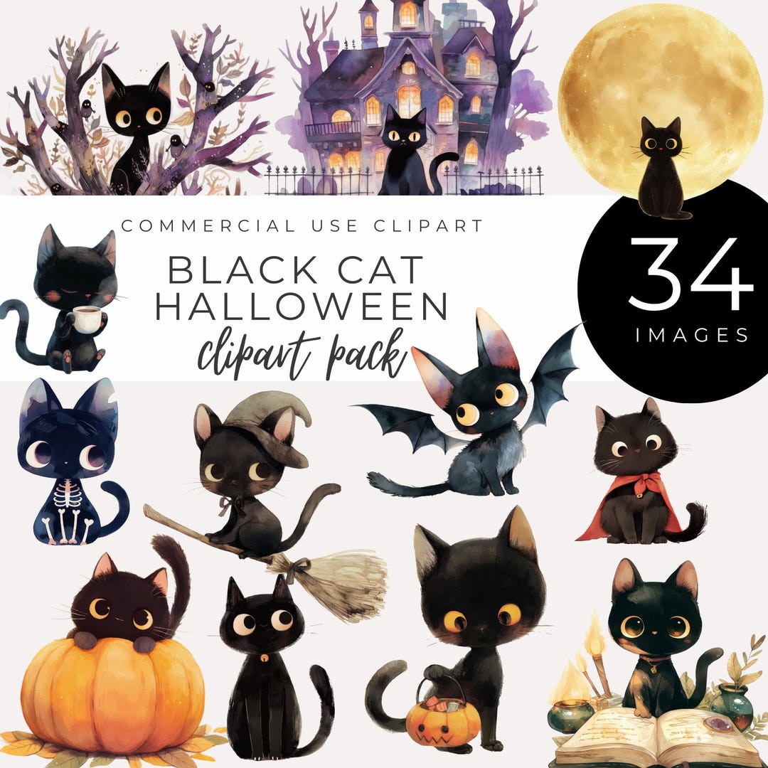 Halloween Black Cat Clipart INSTANT DOWNLOAD Cute Cats in Costumes ...