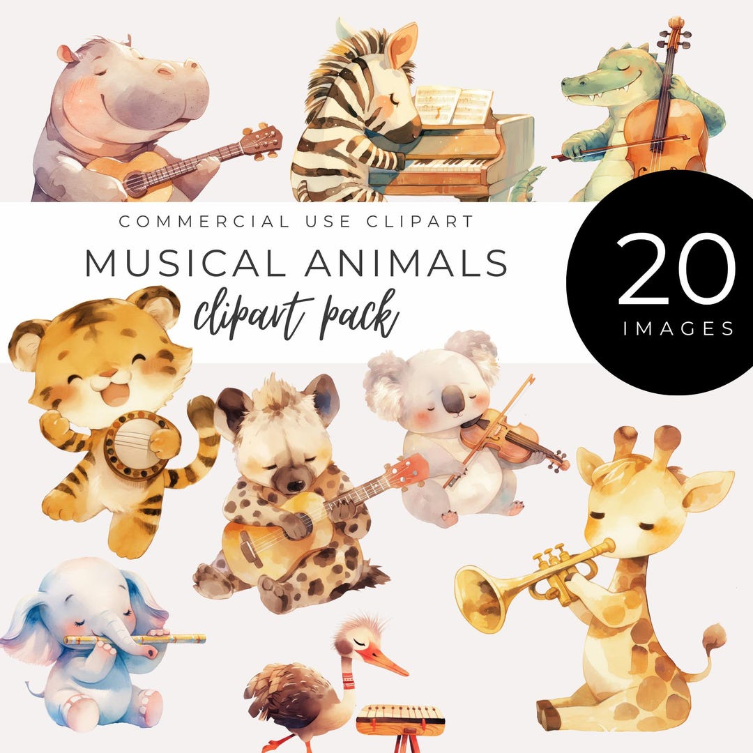 Cute Baby Safari Animals Playing Musical Instruments Clipart INSTANT ...