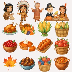 The First Thanksgiving Clipart, Pilgrims & Native American Graphics ...