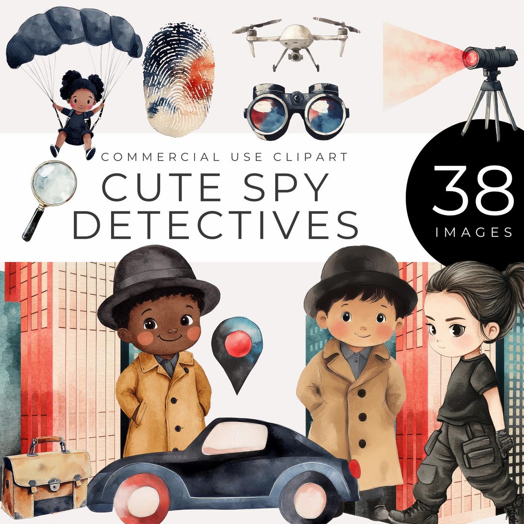 Watercolor Spy Detective Clipart, Instant Download, Cute Secret Agent ...