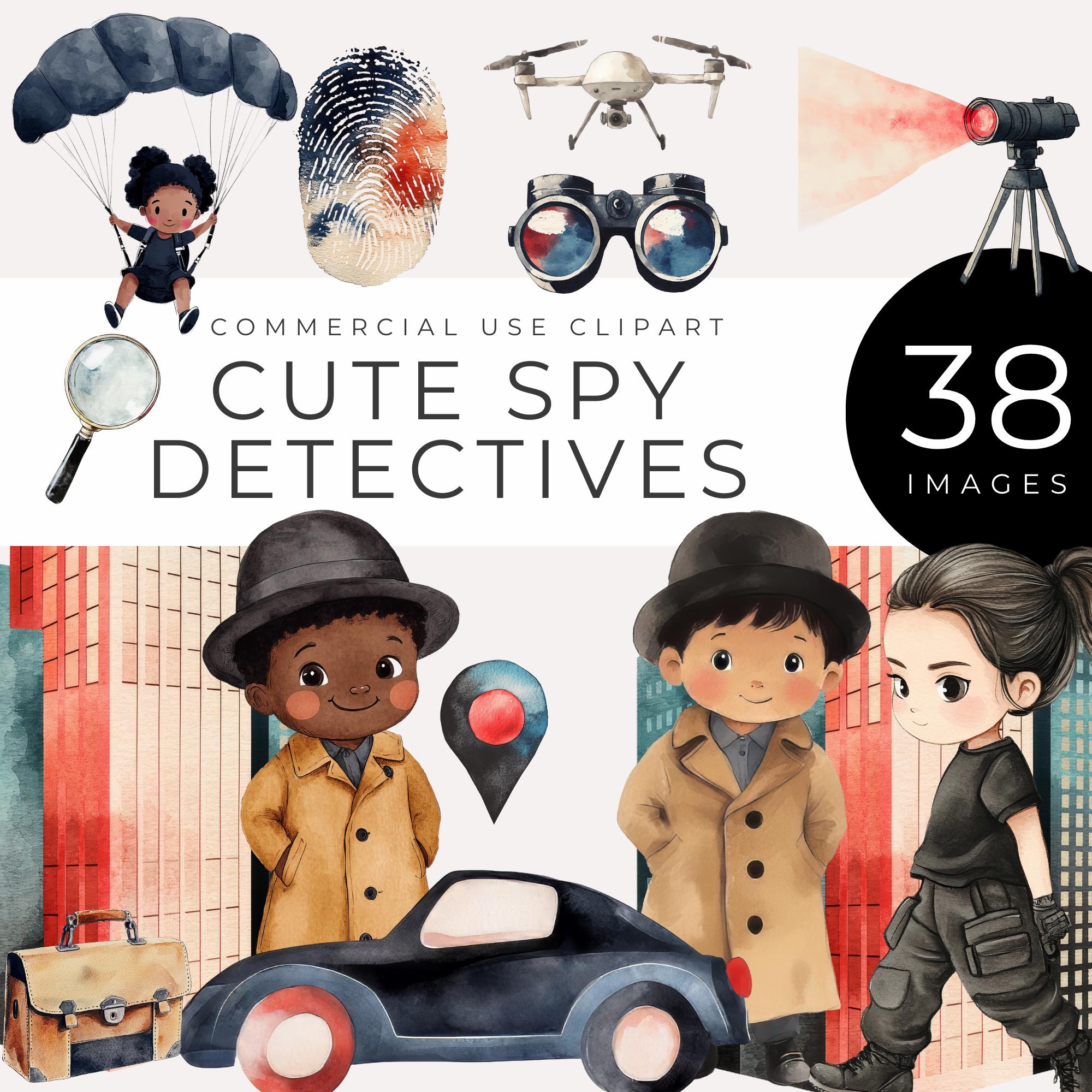 Watercolor Spy Detective Clipart, Instant Download, Cute Secret Agent ...