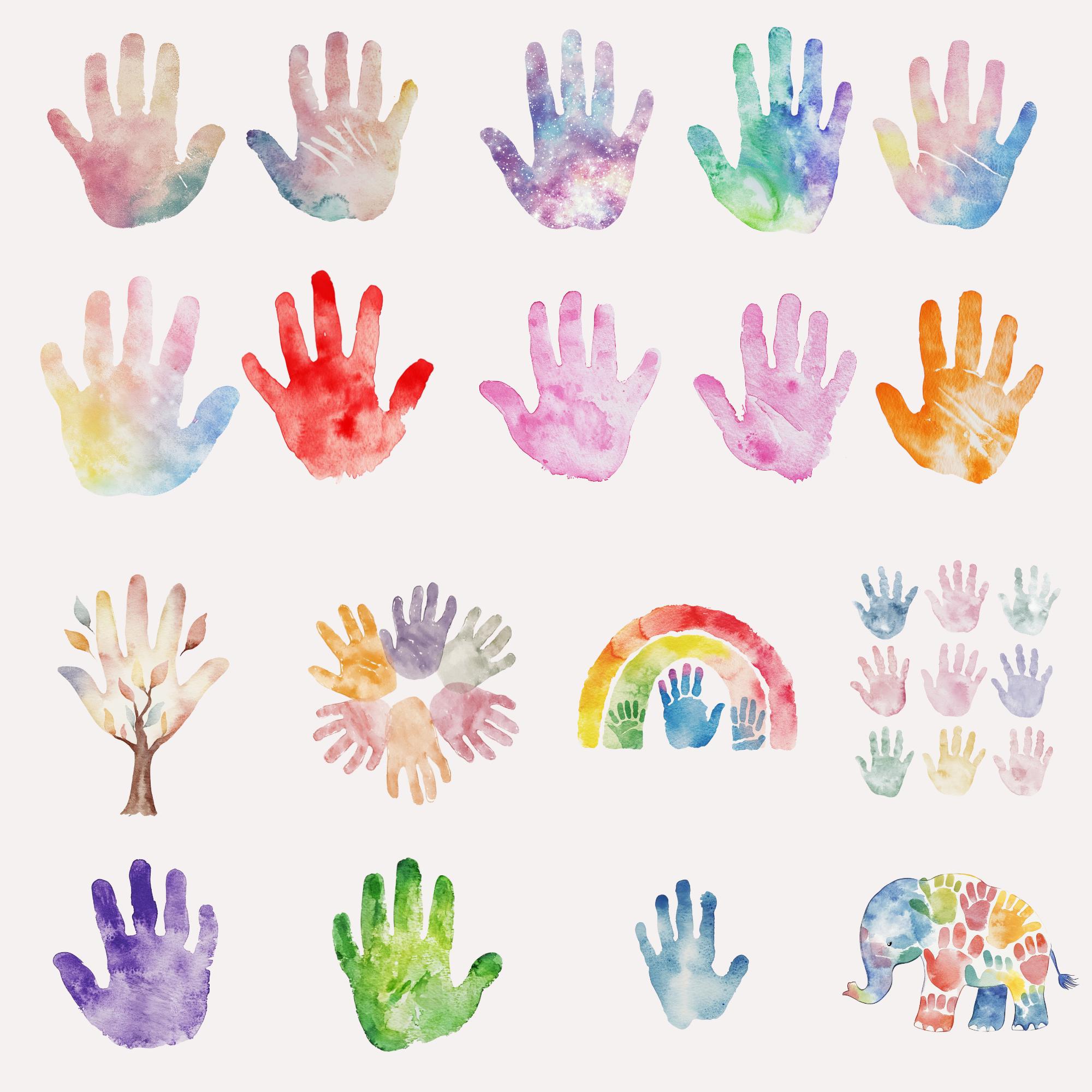Watercolor Handprint Clipart, Instant Download, Rainbow Kid Hand ...