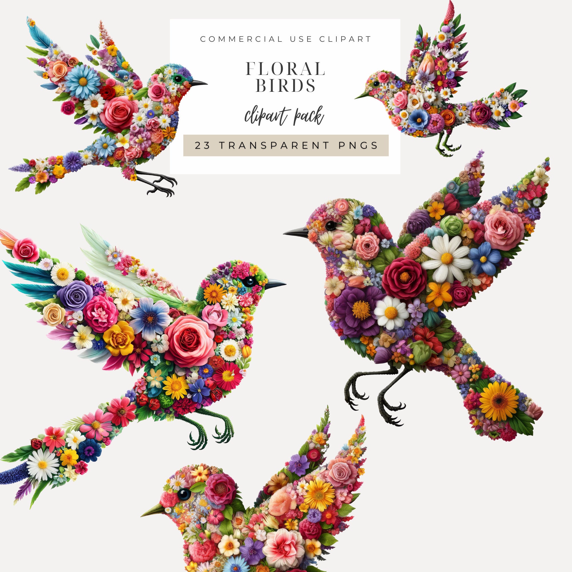 Flower Bird Clipart INSTANT DOWNLOAD Botanical Bird Graphics & Nature ...