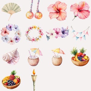 Watercolor Aloha Festival Clipart, INSTANT DOWNLOAD, Hawaiian Tropical ...