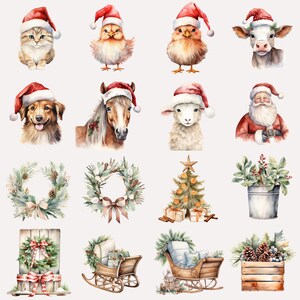 Watercolor Farmhouse Christmas Clipart INSTANT DOWNLOAD Santa Hats ...