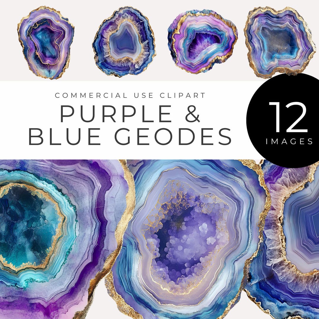 Purple and Blue Geode Clipart, Commercial Use, Crystal Slice ...