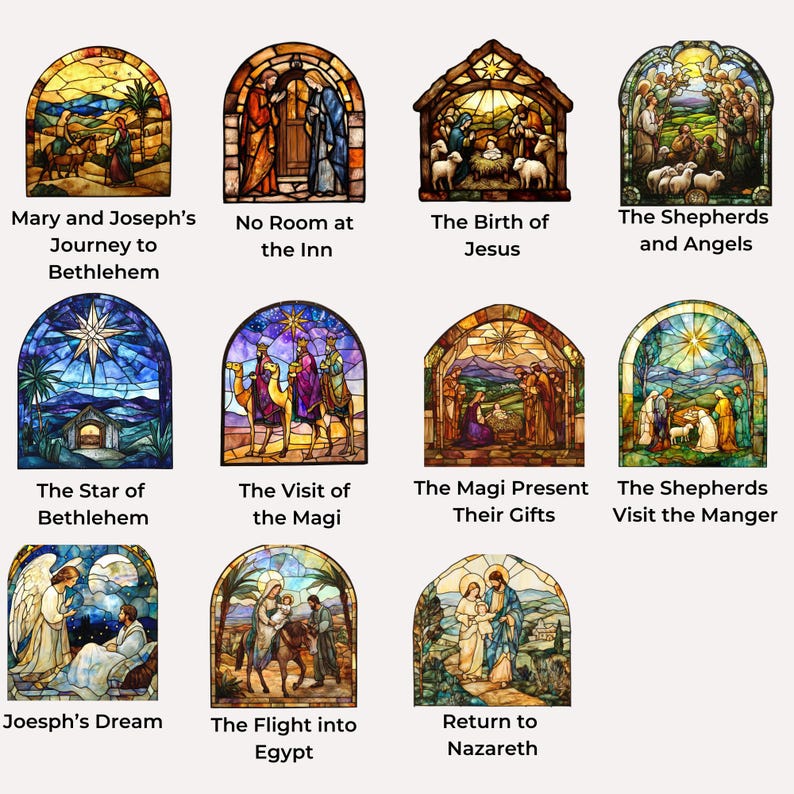 Stained Glass Nativity Story Clipart INSTANT DOWNLOAD Watercolor ...