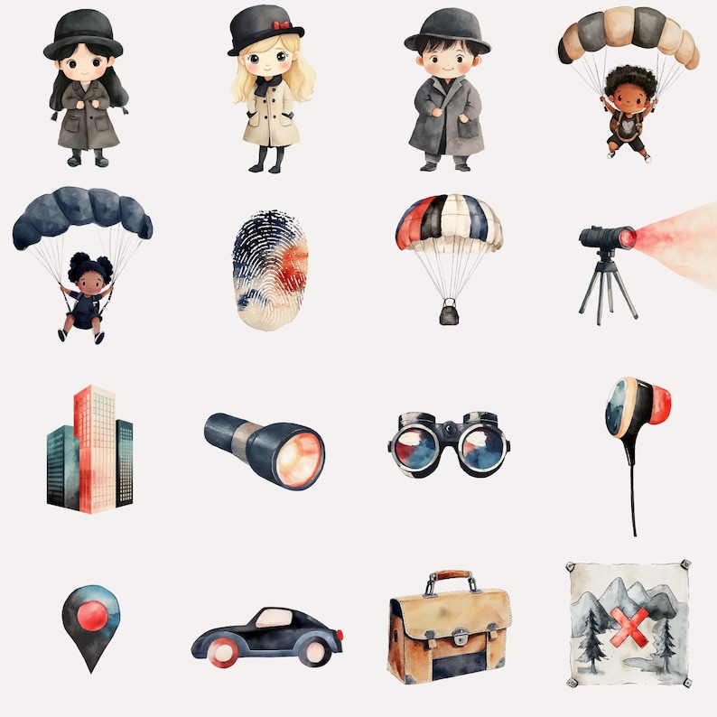 Watercolor Spy Detective Clipart, Instant Download, Cute Secret Agent ...