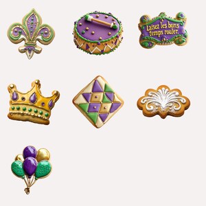 Mardi Gras Cookie Clipart INSTANT DOWNLOAD Watercolor Jazz, Crown, Mask ...