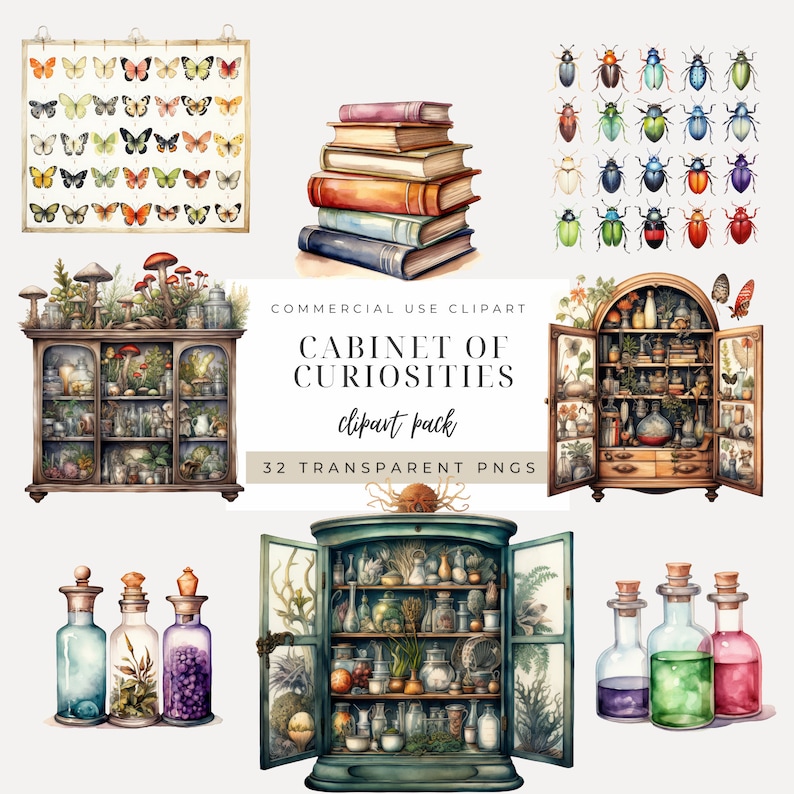 Cabinet of Curiosities Clipart Pack INSTANT DOWNLOAD Vintage Oddities ...