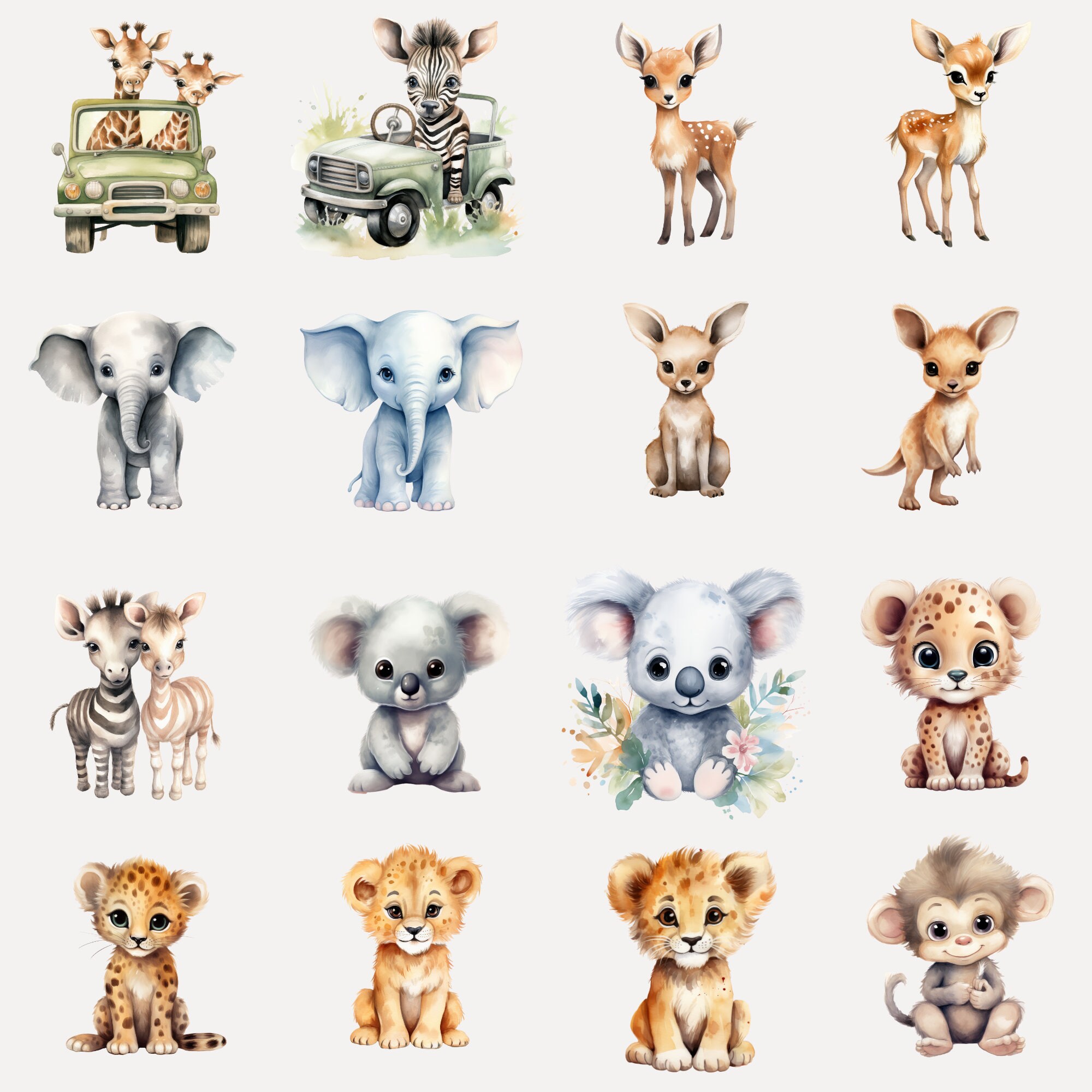 Cute Safari Animals Clipart DIGITIAL DOWNLOAD Wildlife Images ...