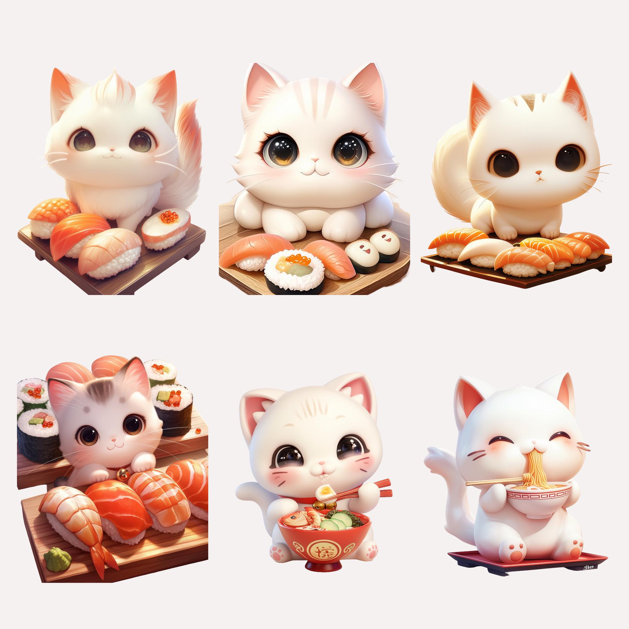 Onigiri Clipart INSTANT DOWNLOAD Kawaii Chibi Sushi & Cats Eating Asian ...