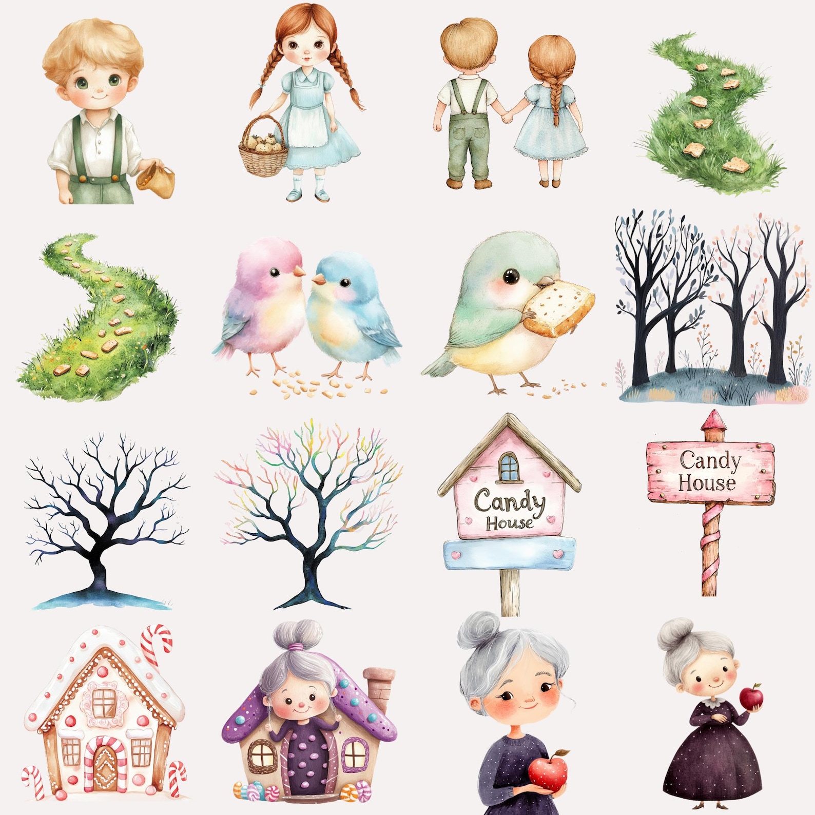 Watercolor Hansel and Gretel Clipart INSTANT DOWNLOAD Fairy Tale Images ...