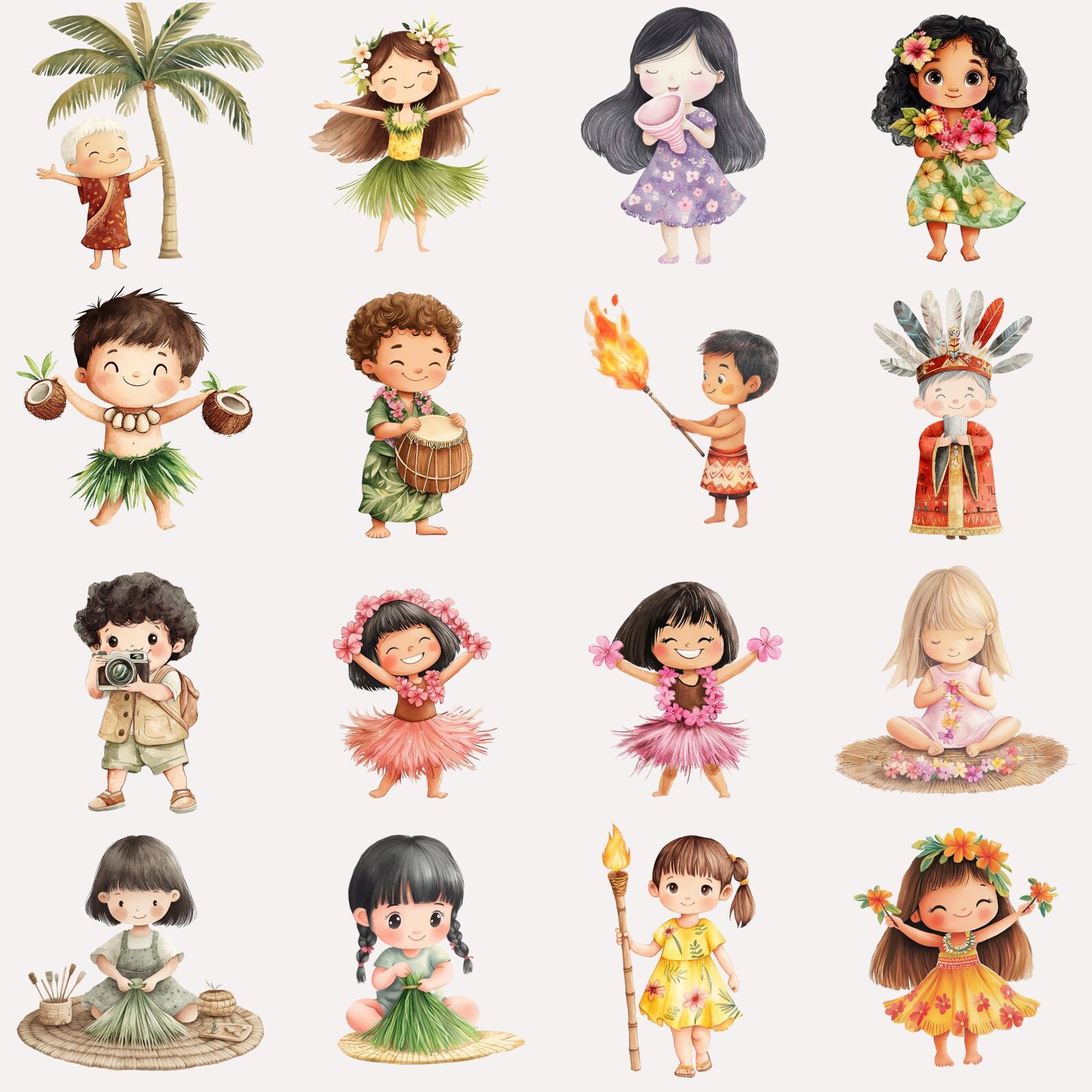 Watercolor Aloha Festival Clipart, INSTANT DOWNLOAD, Hawaiian Tropical ...