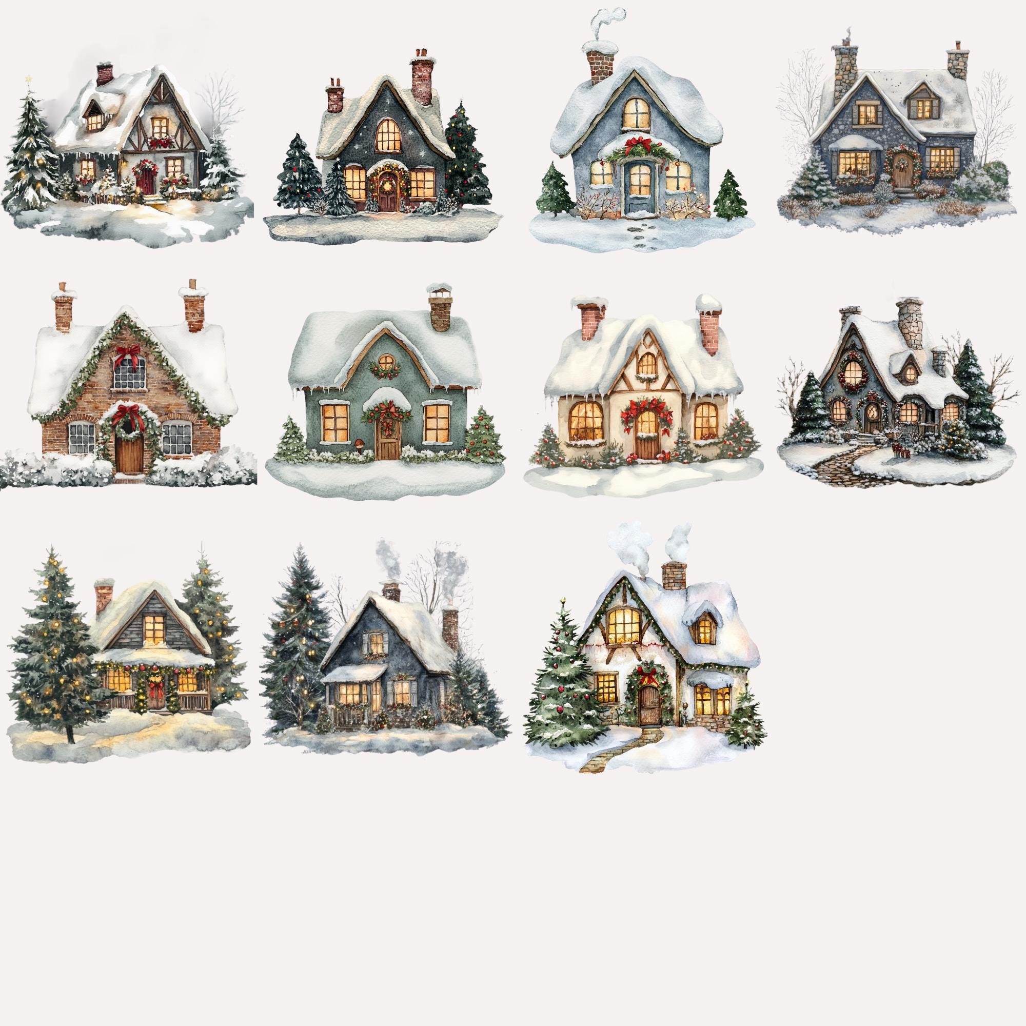 Christmas House Clipart INSTANT DOWNLOAD Winter Cottagecore Graphics ...