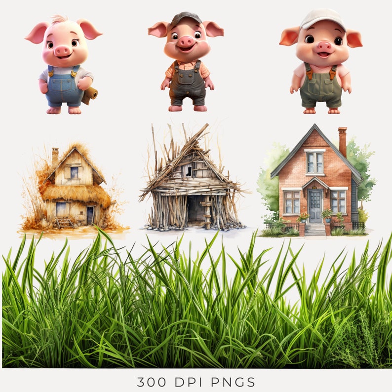 Three Little Pigs & Big Bad Wolf - Classic Fairy Tale Clipart, Pig ...