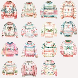 Ugly Christmas Sweaters Clipart INSTANT DOWNLOAD Festive Watercolor ...