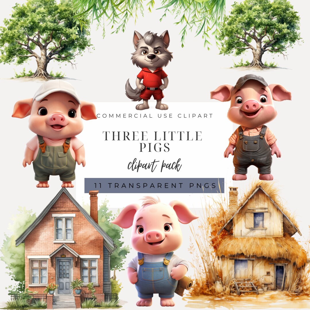 Three Little Pigs & Big Bad Wolf - Classic Fairy Tale Clipart, Pig ...