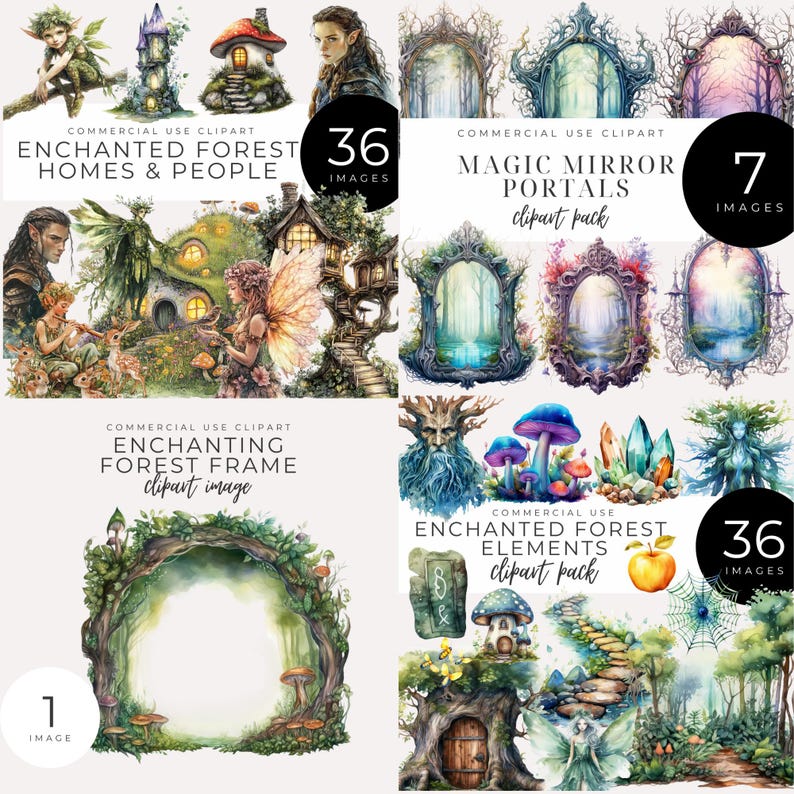 Enchanted Forest Mega Clipart Bundle, Instant Download, Fairy Houses ...