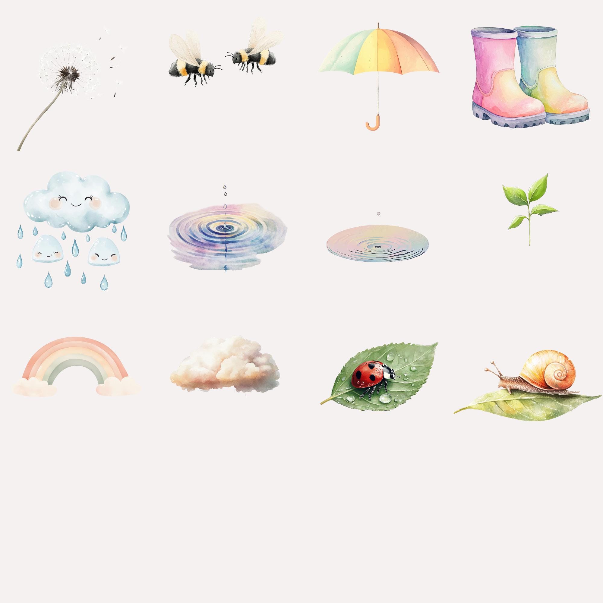 April Showers Clipart, Instant Download, Springtime Watercolor PNG ...