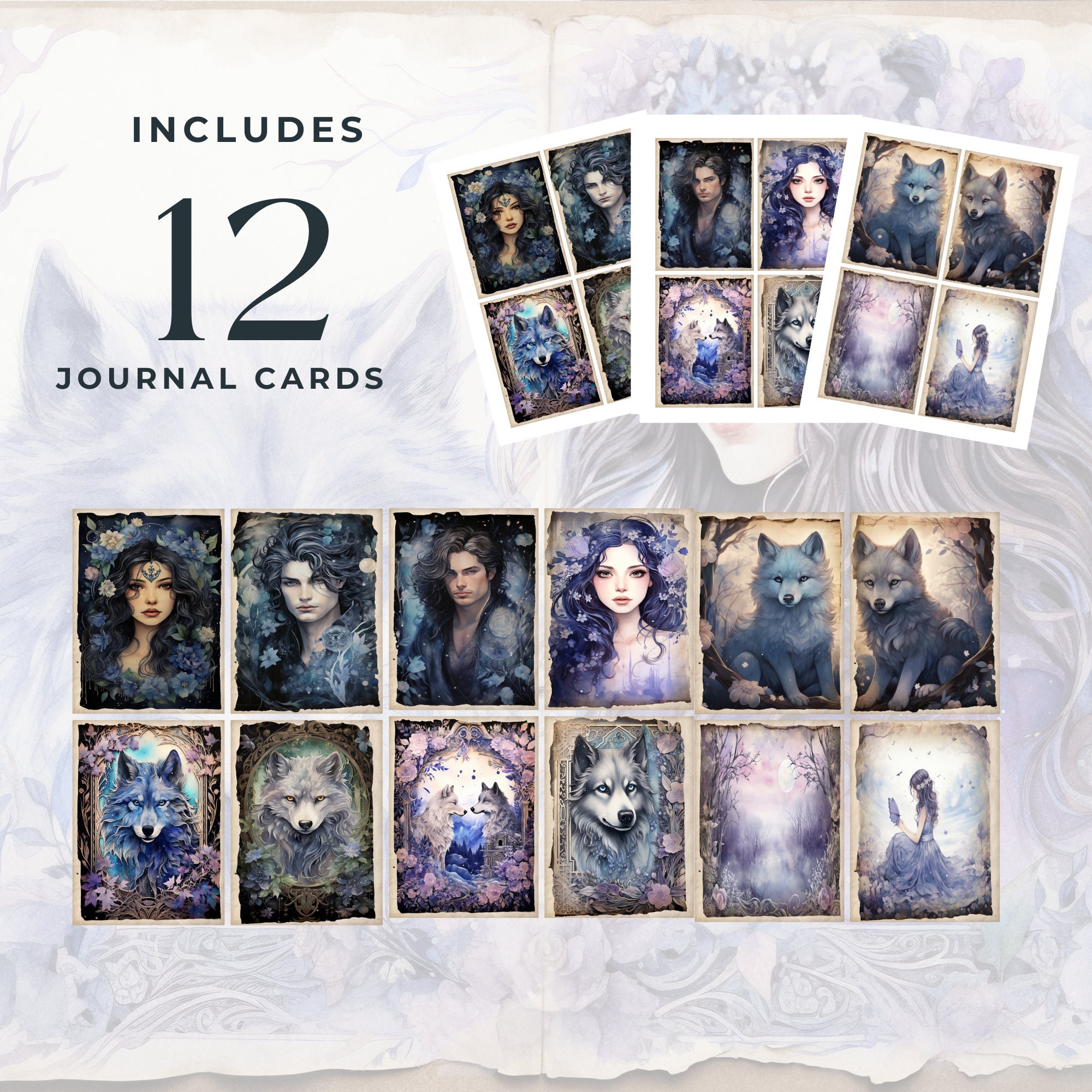 Enchanted Werewolves Junk Journal Ephemera Cards, 12 Cards, Fantast Art ...