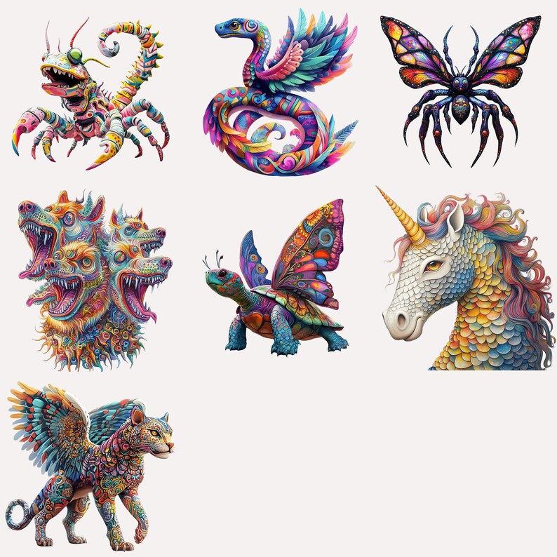 Alebrije Clipart INSTANT DOWNLOAD Mythical Creatures, Colorful Graffiti ...